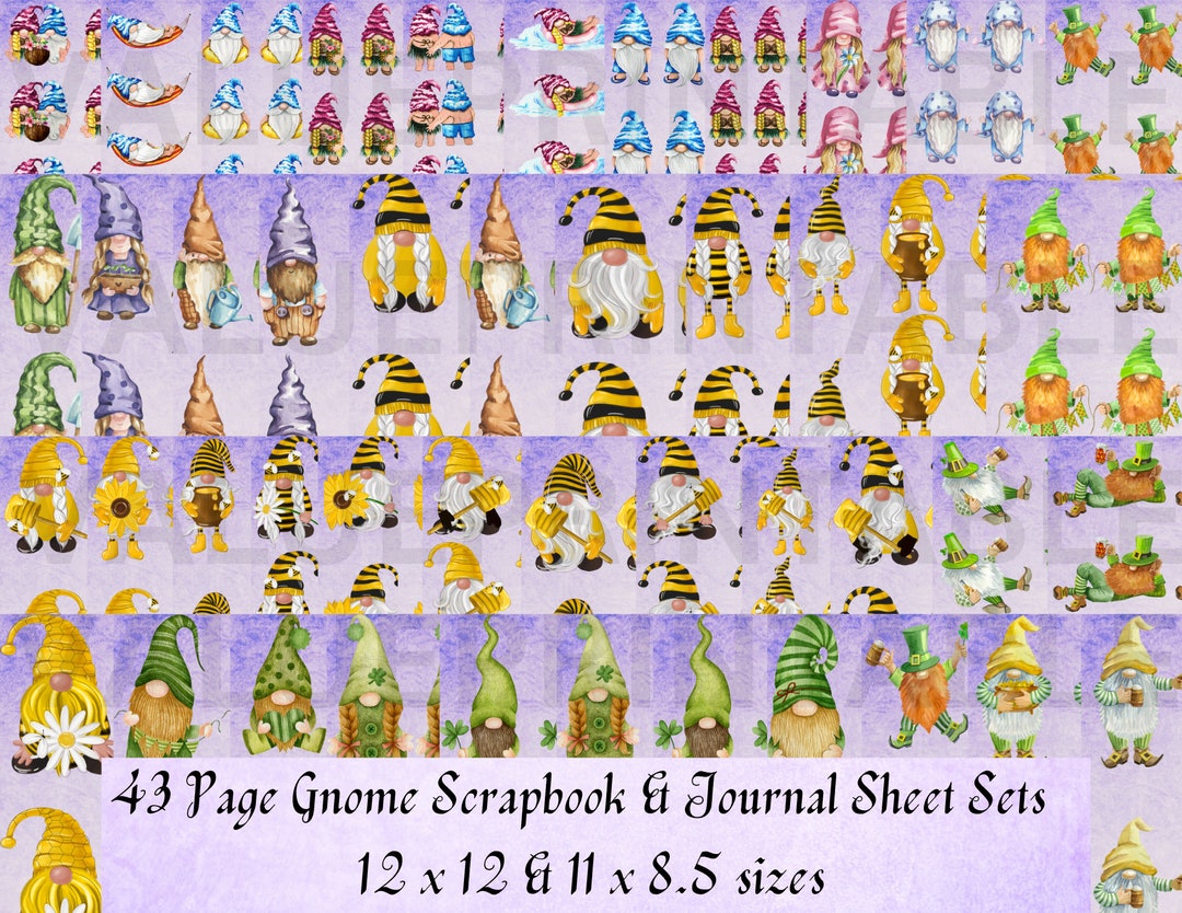 Gnome Digital Journal Sheets Paper Pack - Seamless Pages - Printable ...
