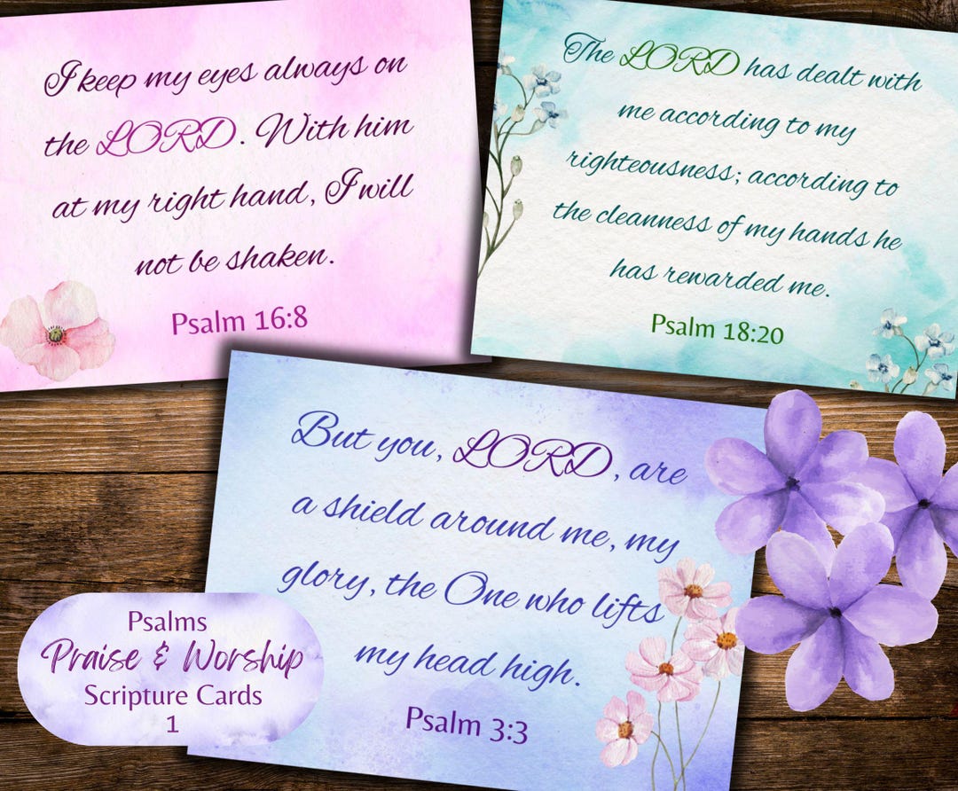 Watercolor Psalms Praise Worship Series 1 Scripture Cards - Bible Verse ...