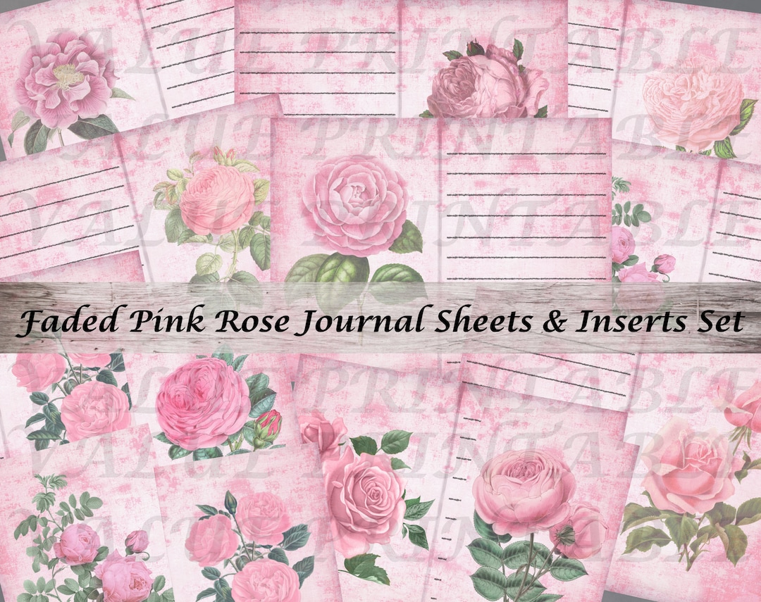 Vintage Faded Pink Roses Grunge Journal Sheet and Insert Kit Printable ...