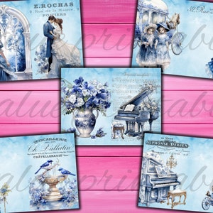 90 Piece Victorian Blue Junk Journal Kit Blue Printable Papers ephemera ...
