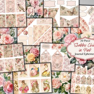 112 Piece Vintage Shabby Chic in Pink Junk Journal Kit Antique Journal ...