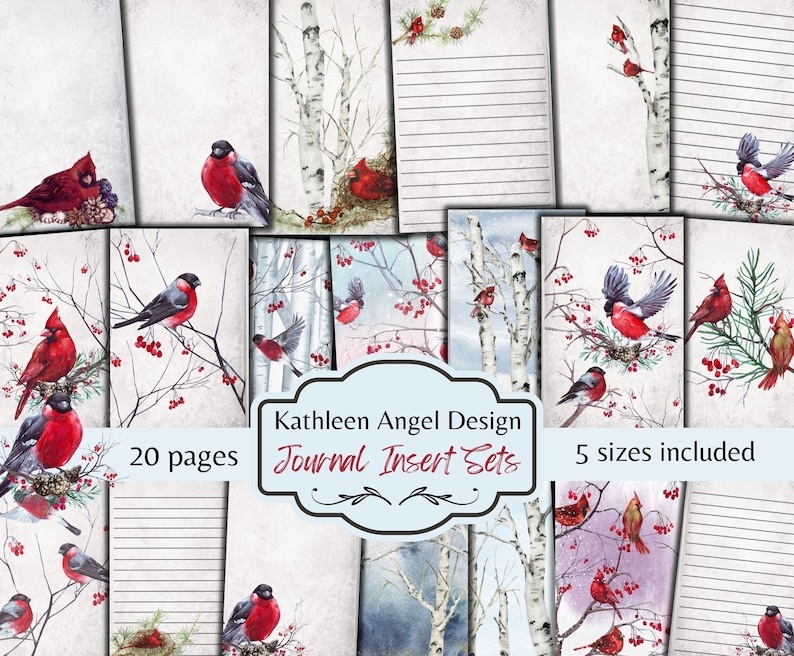 Winter Cardinal Junk Journal Kit: Botanical Christmas Ephemera (digital ...