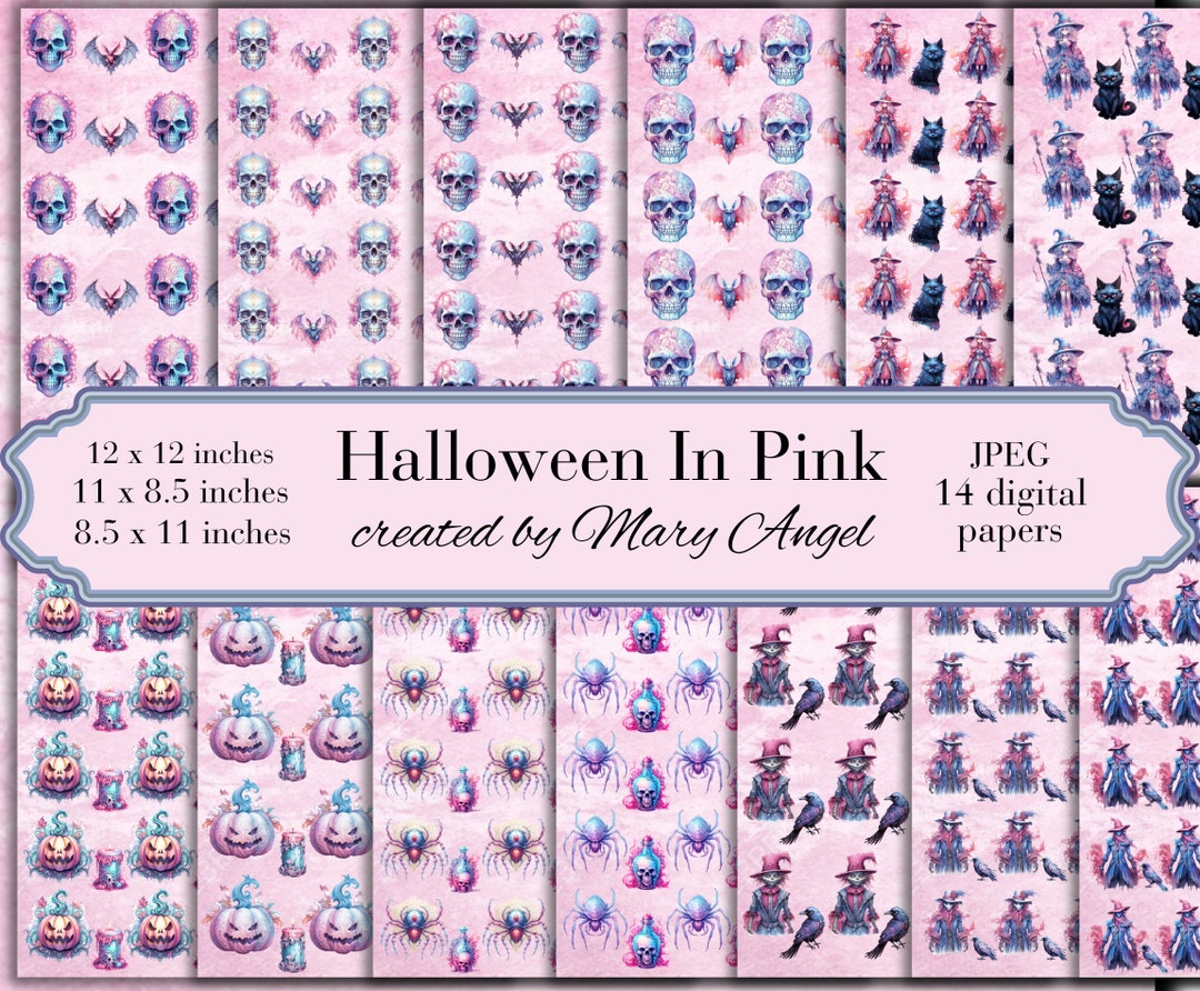Pink Halloween Digital Paper Pack: Seamless Scrapbook Pages (JPG) - Etsy