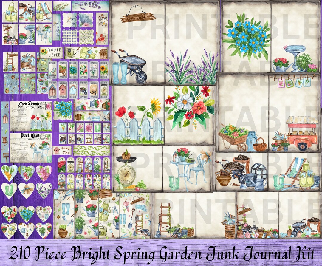 Spring Garden Junk Journal Kit: Printable Ephemera, ATC Cards (PDF ...