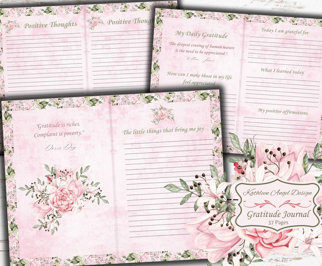 Pink Floral Gratitude Journal: Self-care Affirmations (digital Download ...