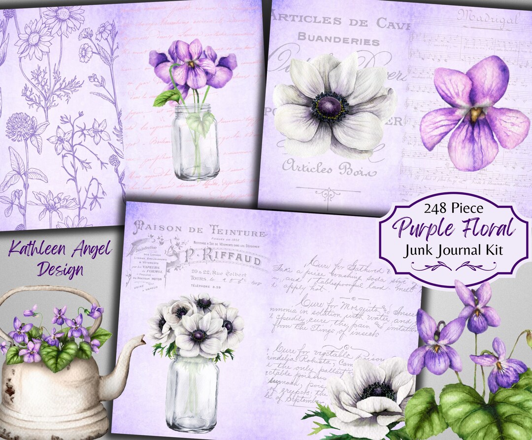 Purple Floral Junk Journal Kit: Violet Anemone Ephemera (digital ...