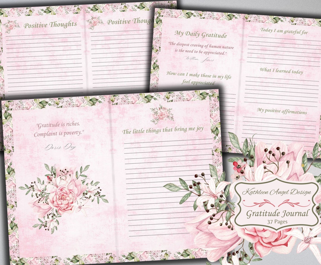 Pink Floral Gratitude Journal Self Care Mindfulness Mental Health ...