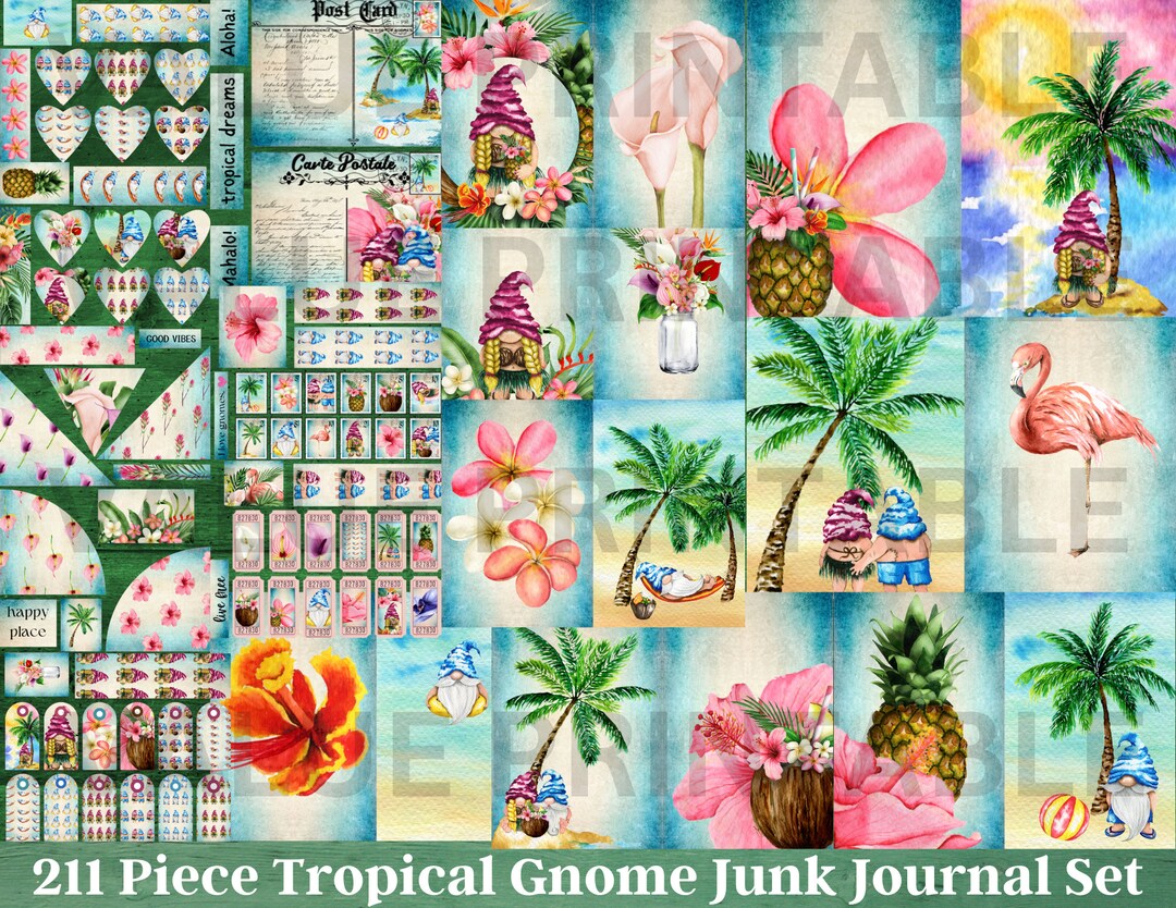 237 Piece Tropical Gnome Hawaiian Junk Journal Kit Printable Pages ...