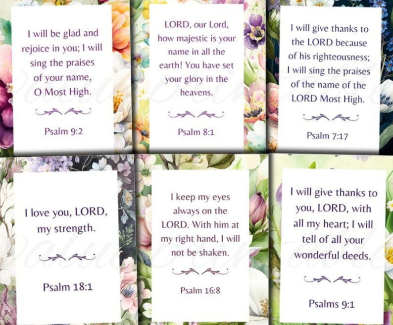 Praise and Worship the Psalms Series 1 Floral Border Scripture Card Set ...