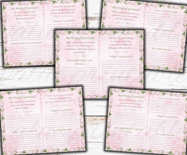 Pink Floral Gratitude Journal: Self-care Affirmations (digital Download ...