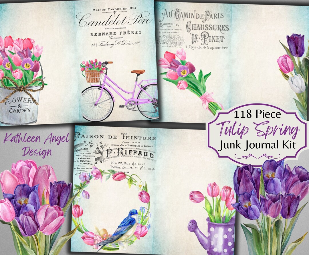 Tulips Spring Junk Journal Kit: Botanical Ephemera (digital Download ...