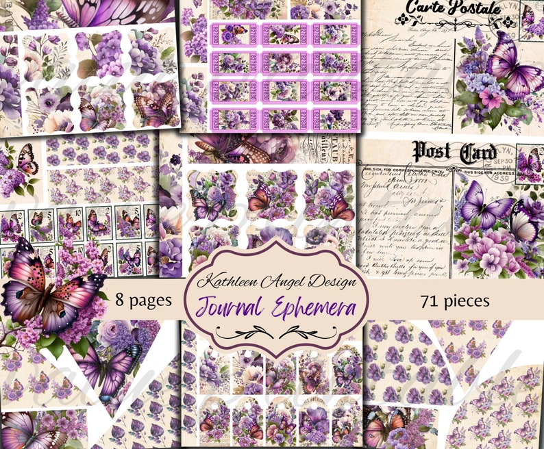Purple Butterfly Junk Journal Kit: Botanical Ephemera (digital Download ...
