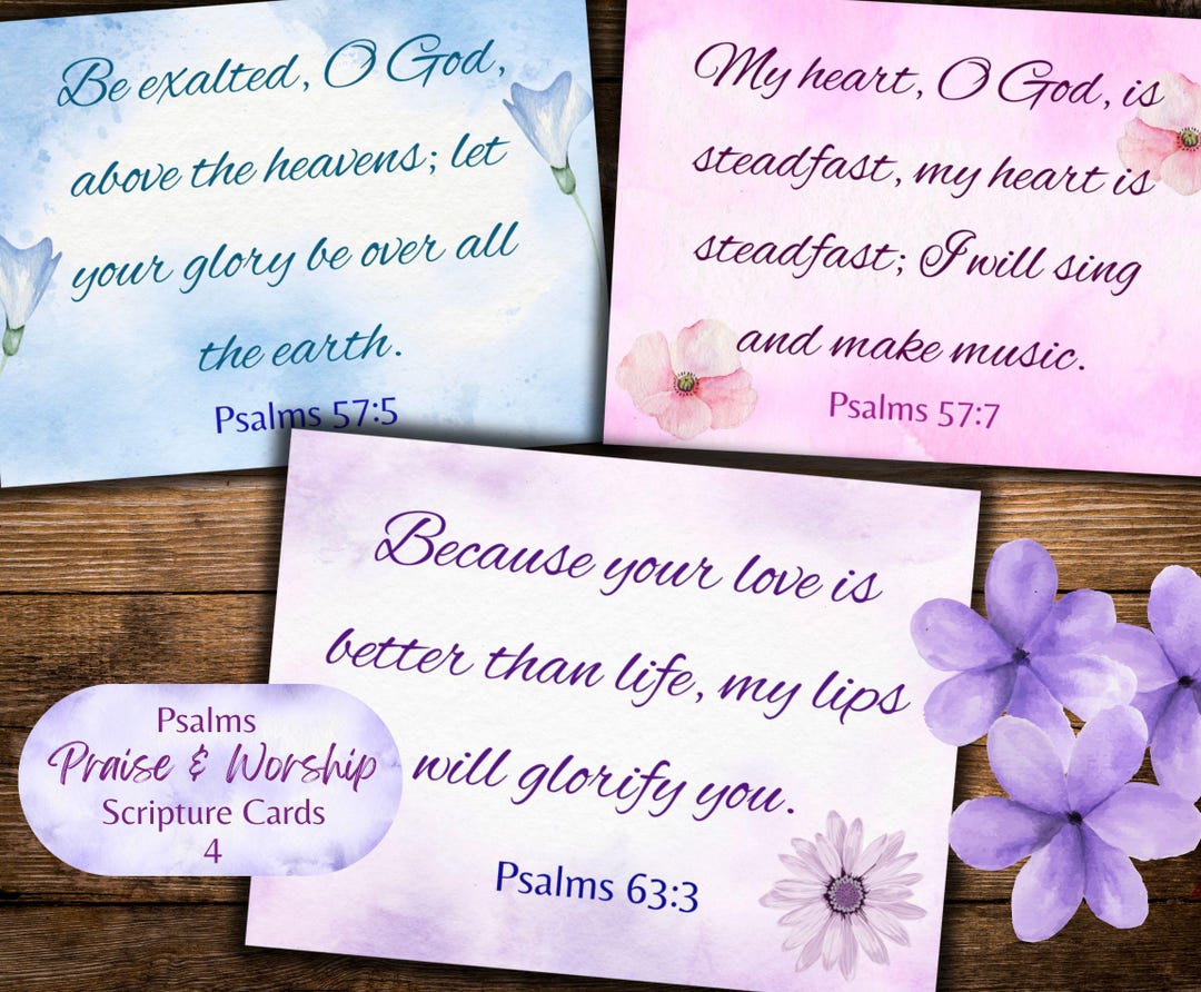 Watercolor Psalms Praise Worship Series 4 Scripture Cards - Bible Verse ...