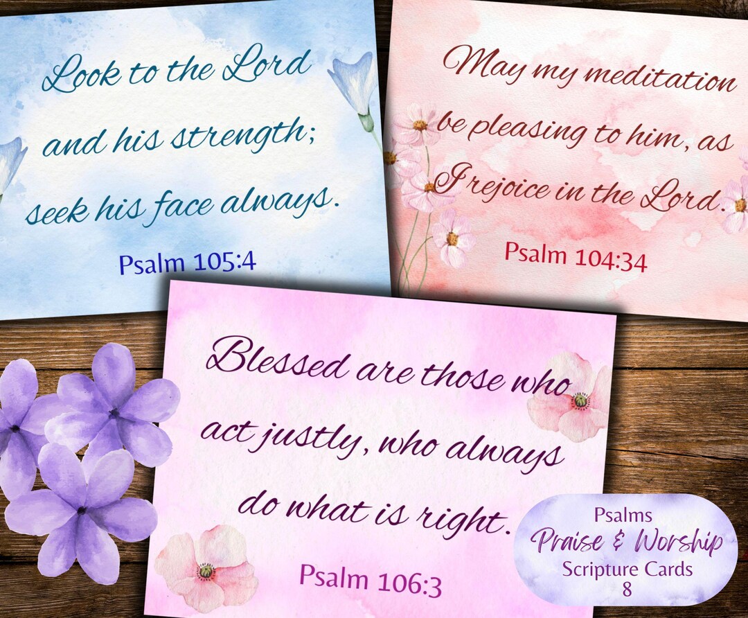 Watercolor Psalms Praise Worship Series 8 Scripture Cards - Bible Verse ...