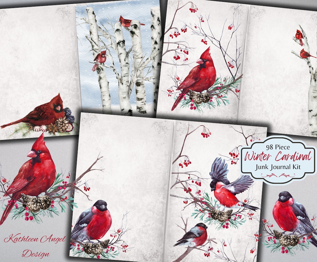 Winter Cardinal Junk Journal Kit: Botanical Christmas Ephemera (digital ...