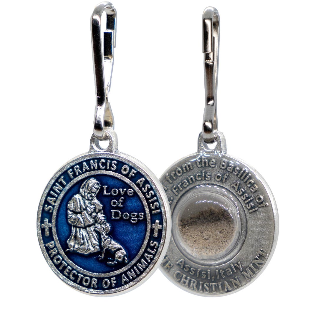 St Francis of Assisi Pet Medal - Blue Enamel - for Dogs With Capsule of ...