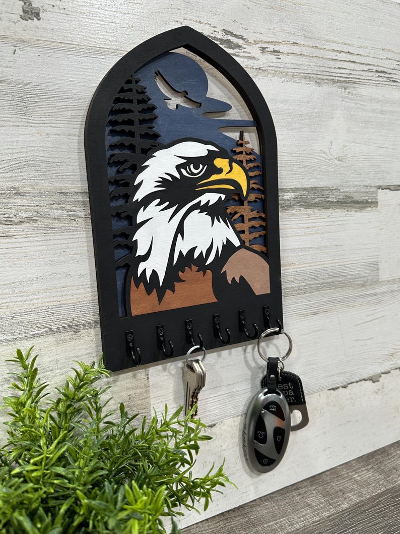 Majestic Eagle Wooden Key Holder – Laser Engraved Wall Decor - Etsy