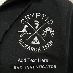 Cryptid Research Team Embroidered Shirt, Sweatshirt, Hoodie or Zipup ...