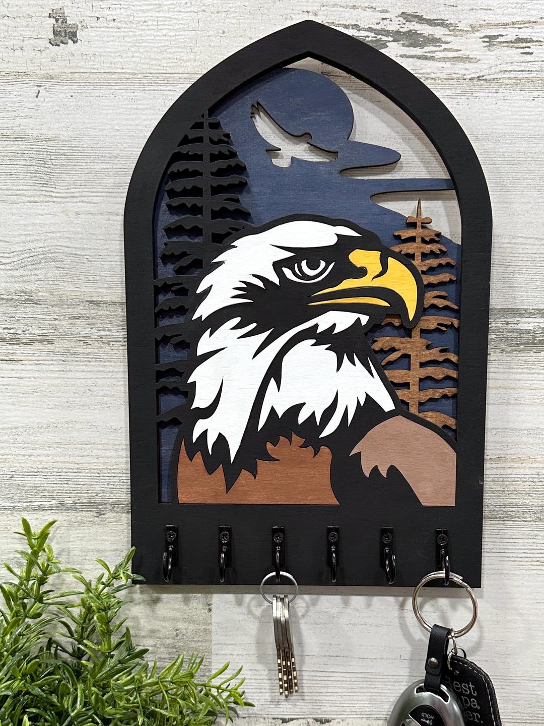 Majestic Eagle Wooden Key Holder – Laser Engraved Wall Decor - Etsy