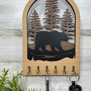 Black Bear Wooden Key Holder – Laser Engraved Rustic Wall Decor - Etsy
