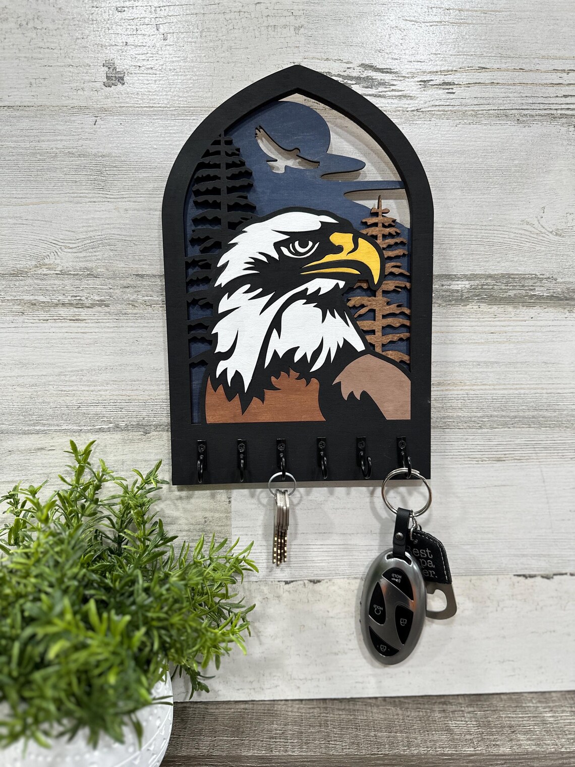 Majestic Eagle Wooden Key Holder – Laser Engraved Wall Decor - Etsy