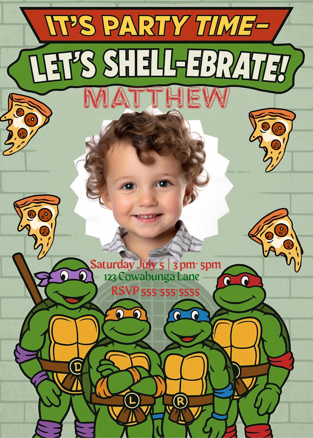 Editable Ninja Turtles Birthday Card – Retro 90s TMNT Party Invite ...