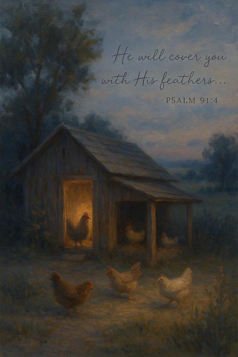 Rustic Chicken Coop Christian Wall Art – Psalm 91:4 – Farmhouse Bible ...