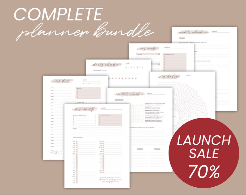 Complete Planner Bundle Daily Weekly Monthly Check-in - Etsy