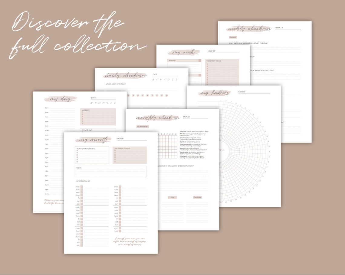 Minimalist Monthly Check-in Insert for Productivity and Wellbeing ...