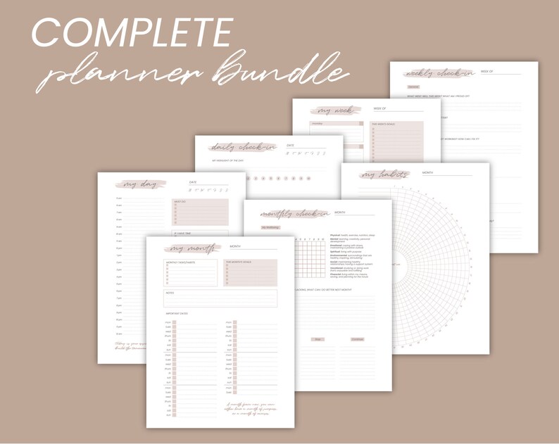 Complete Planner Bundle Daily Weekly Monthly Check-in - Etsy