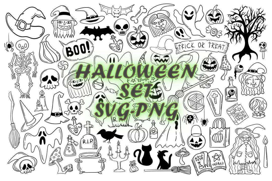 Halloween Doodle Clipart Set SVG: 73 Spooky Hand-drawn Elements - Etsy