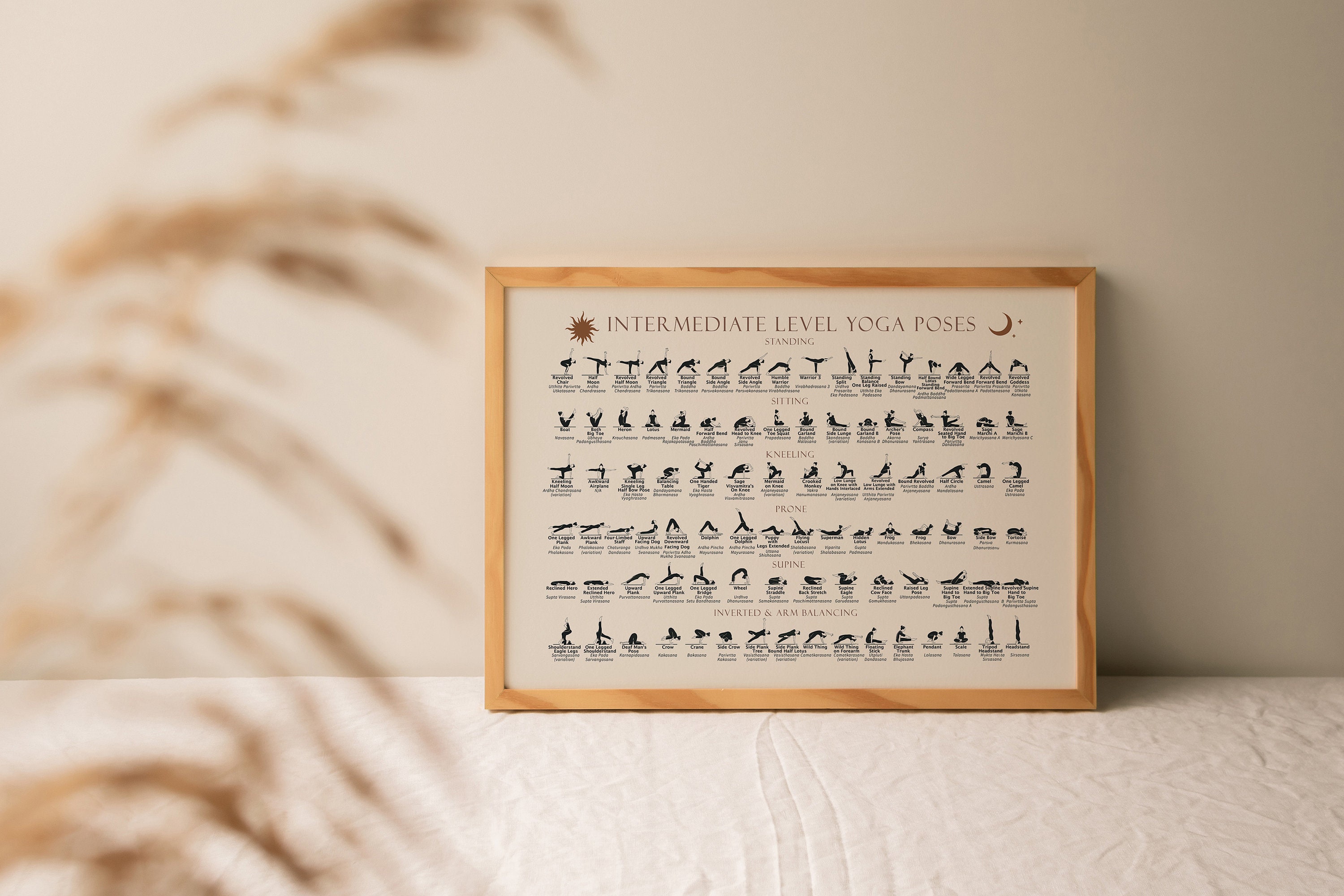 92 Intermediate Level Yoga Poses Poster, Hatha and Modern Asanas, With ...