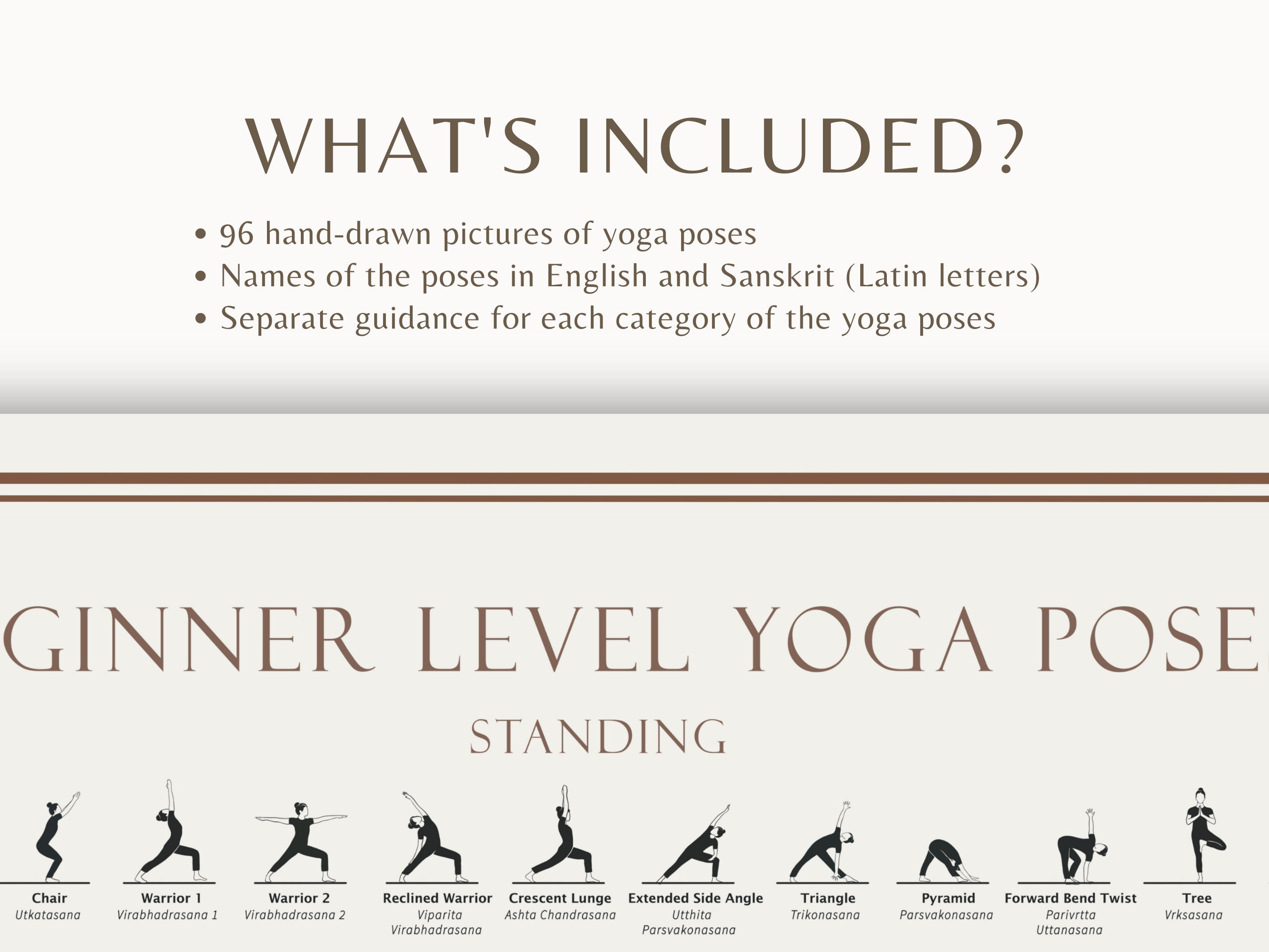 96 Beginner Level Yoga Poses Poster, Hatha and Modern Asanas, With ...