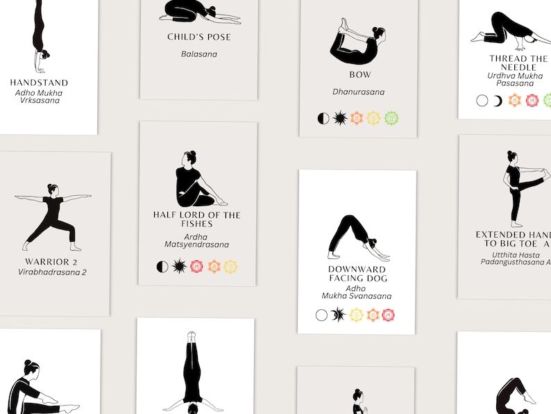 240 Yoga Poses Printable Cards | Hatha Ashtanga Asanas With Chakras ...