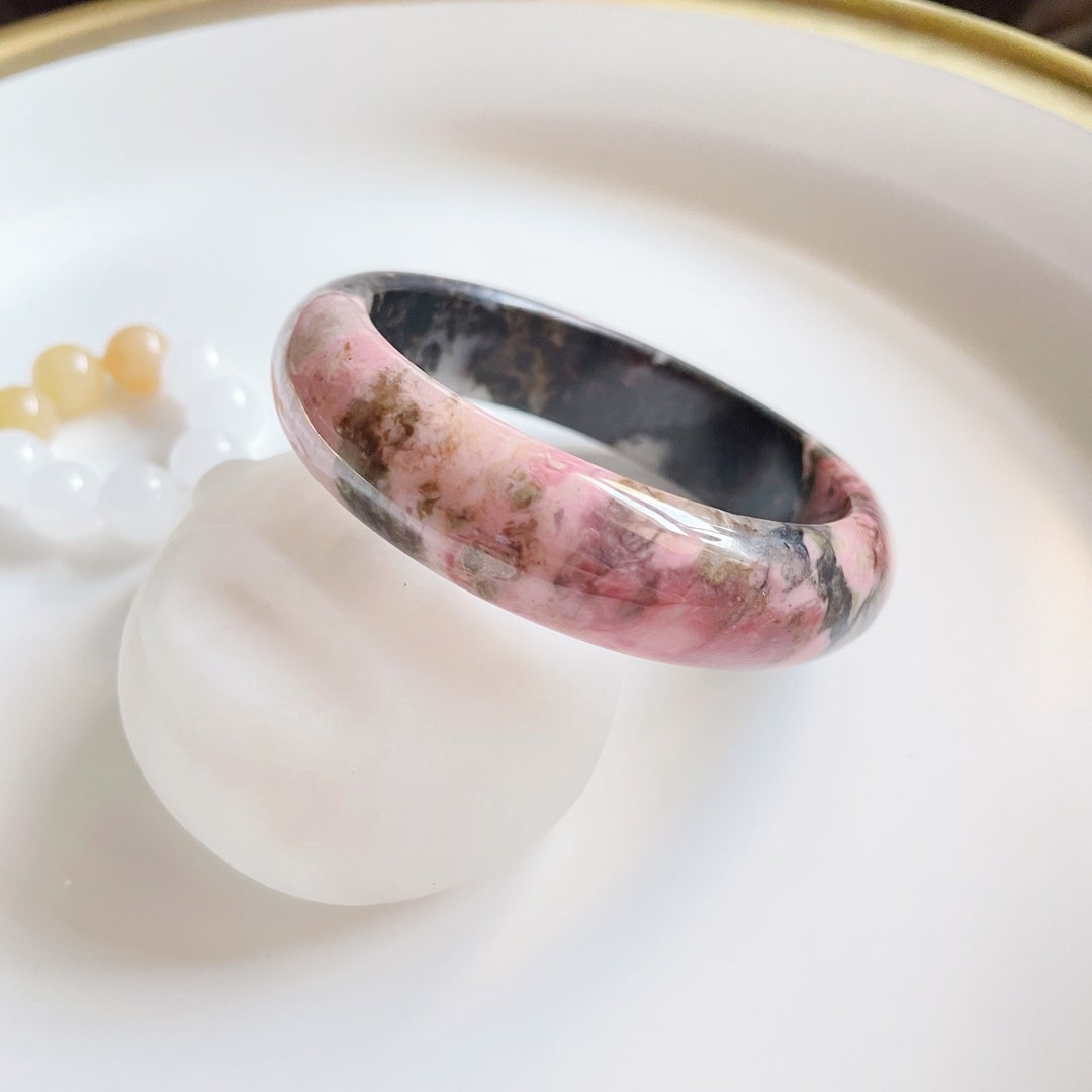 56.2mm Natural Rhodonite Bangle, Black and Pink Rhodonite, 56.2x15.6x7 ...