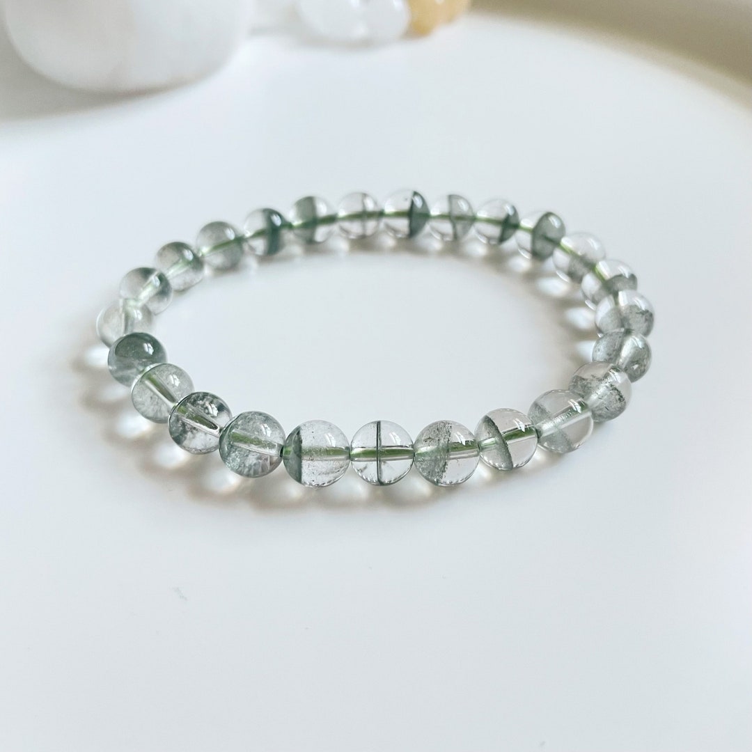 Natural Green Phantom Quartz Bracelet, Bead Size 7.85mm, Fit up to 6.75 ...