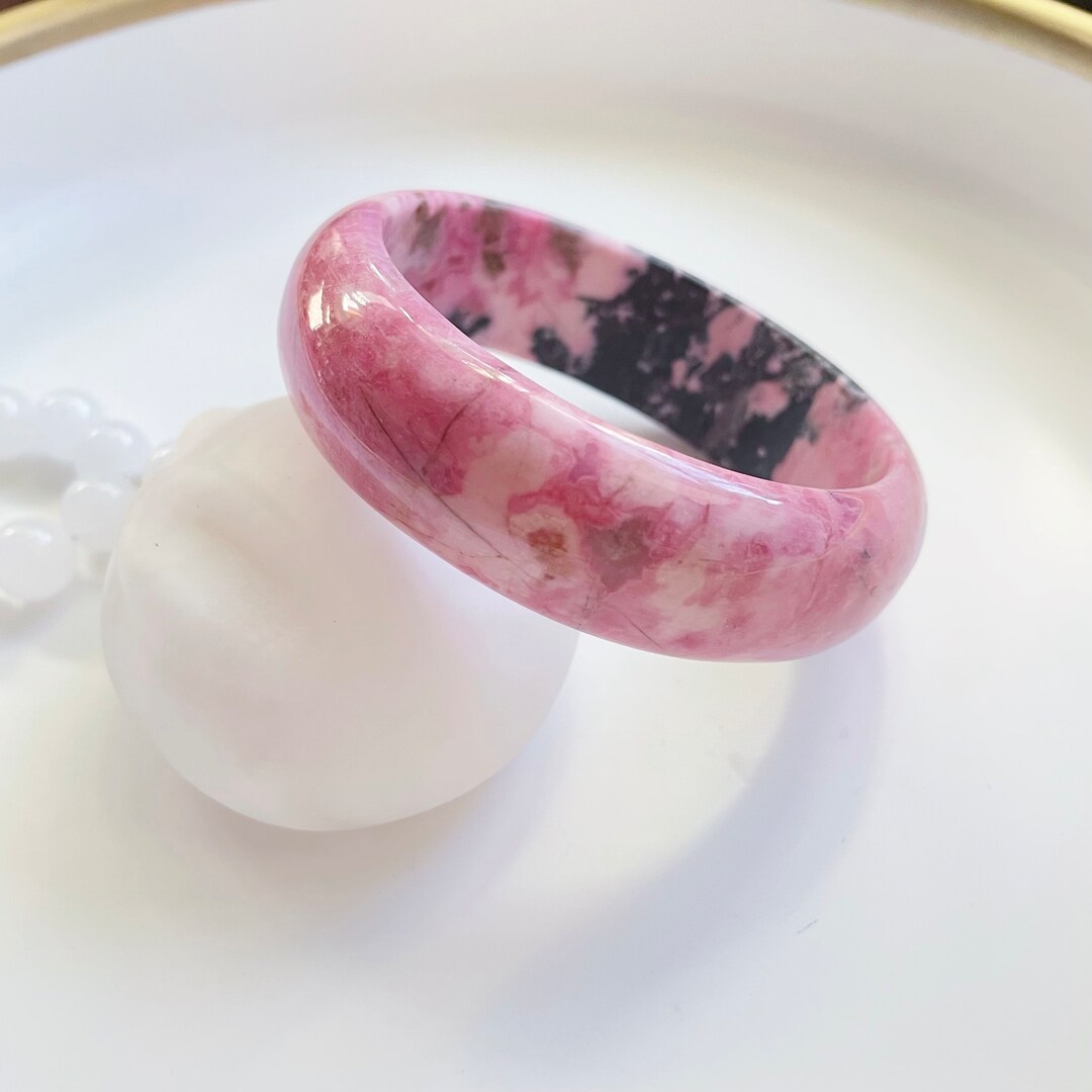 59.8mm Natural Rhodonite Bangle, Pakistan Pink Rhodonite, 59.8x20.1x7 ...