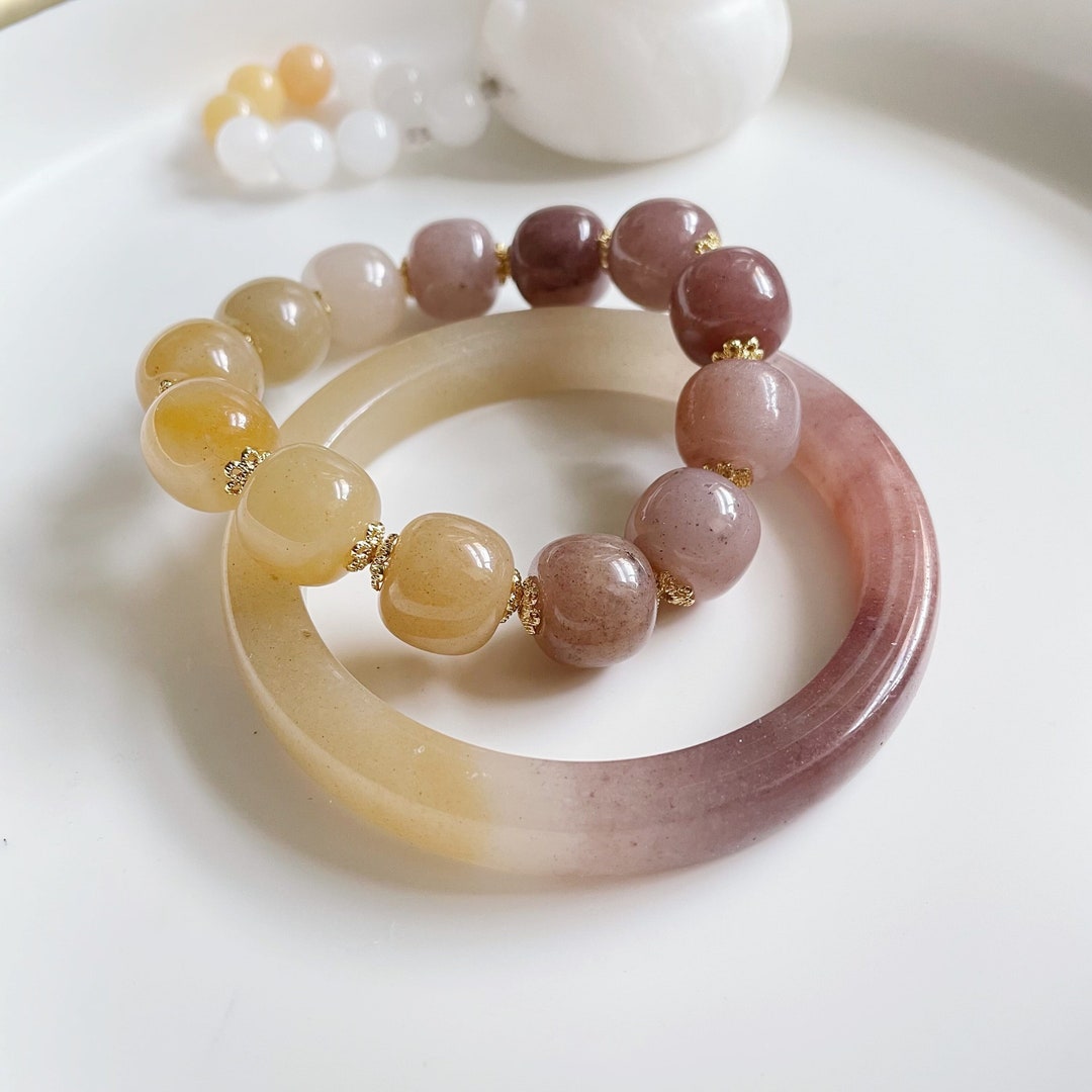 62.5mm Natural Quartzite Jade Bangle and Bracelet Set shetai Jade ...