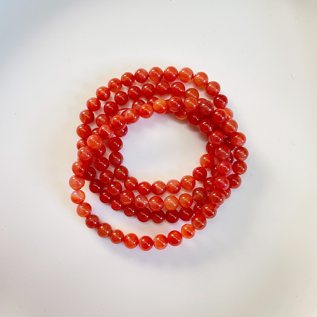 Natural Nanhong Red Agate 4-rounds Bracelet (南红), Energy Stone, 5-7mm ...