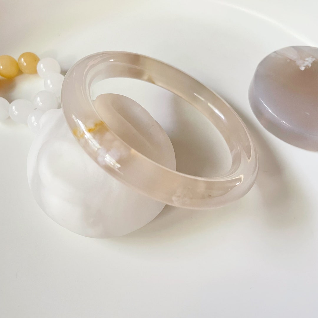 58.6mm Natural Sakura Agate Bangle SET, Cherry Blossom Agate 58.6x9.5mm ...