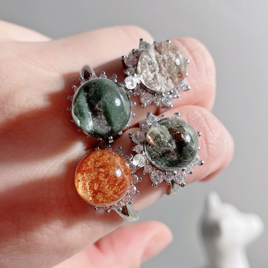 Natural Phantom Quartz Ring, Energy Gemstone, Adjustable 925 Silver ...