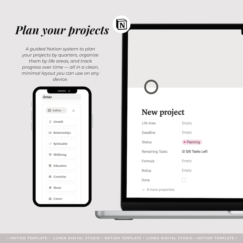 Notion Project Tracker Template | Life Areas, Goals & Productivity ...
