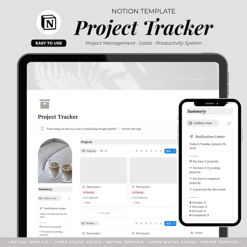 Notion Project Tracker Template | Life Areas, Goals & Productivity System - Etsy
