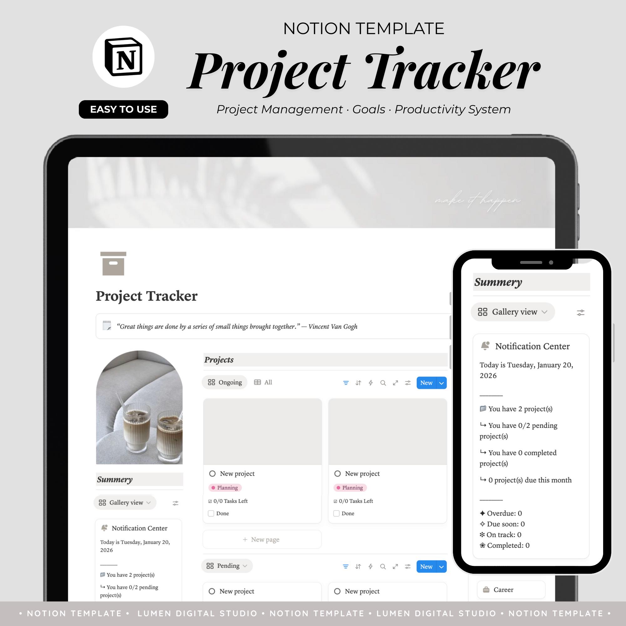 Notion Project Tracker Template | Life Areas, Goals & Productivity ...