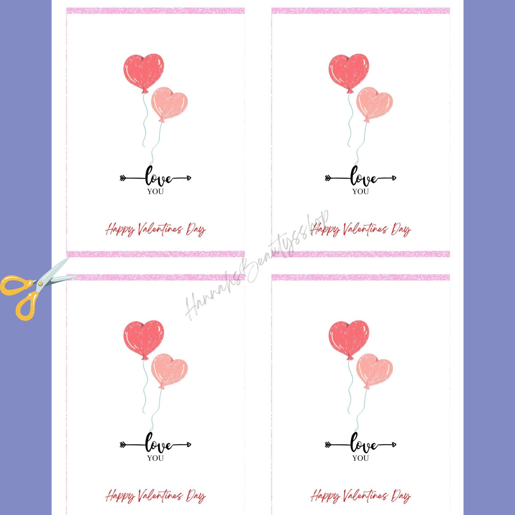 Balloon Valentines Day Printable Card, Love Card for Valentines Day ...