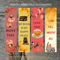 Fall Printable Bookmarks, Book Lover, Autumn Bookmarks, Set of 4 ...