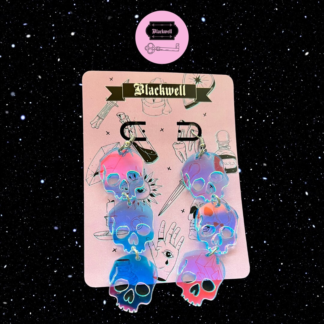 Skulls Holographic Earrings- Dangle Earrings- Halloween Earrings - Etsy