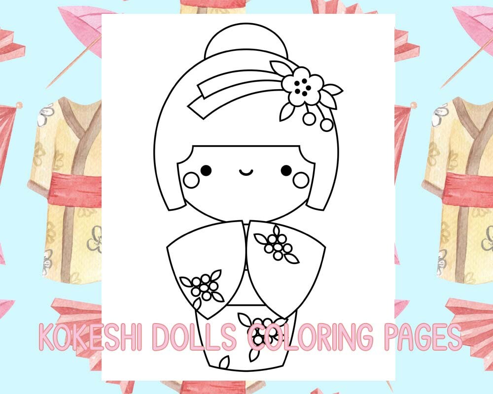 Japanese Kokeshi Dolls Printable Coloring Pages - Etsy