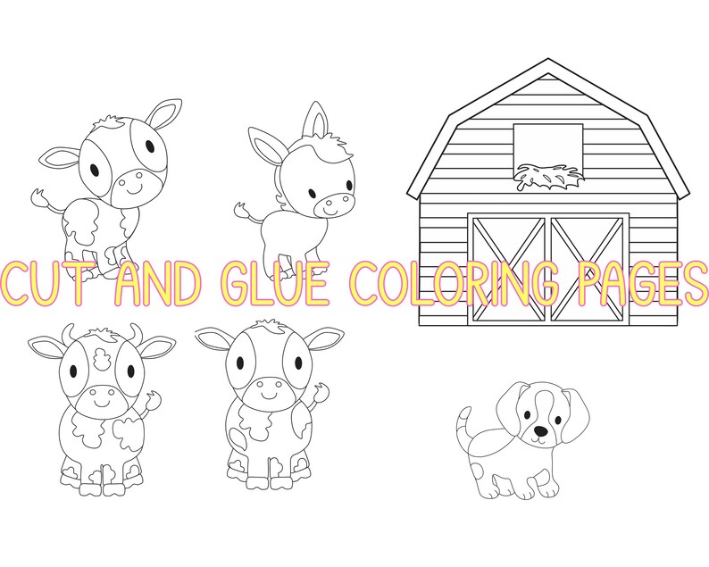 Cut and Glue Farm Scene for Kids | Animals | Barn | Tractor | Pets - Etsy