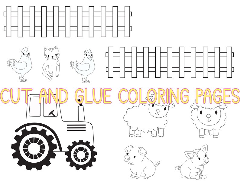 Cut and Glue Farm Scene for Kids | Animals | Barn | Tractor | Pets - Etsy